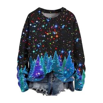 Generic Pull de No&euml;l pour femme avec motif darbre de No&euml;l imprim&eacute; col rond en tricot polychrome tendance coupe ample d&eacute;licat hauts confortables et chauds tric
