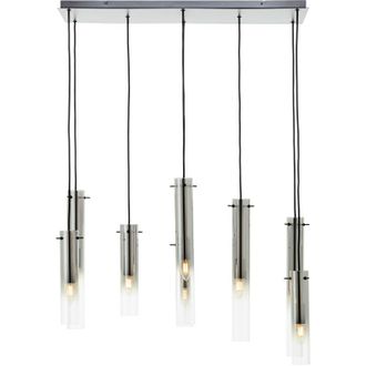Brilliant Lamp Glasini suspension 8 ampoules noir mat/verre fum&eacute; m&eacute;tal/bambou noir 8x C35, E14, 25 w