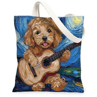 Generic Golden Doodle Sac fourre-tout en toile pour faire du shopping 33 x 38,1 cm, motif guitare &eacute;toil&eacute;e, sac d&eacute;picerie r&eacute;utilisable pour femme, animal domes