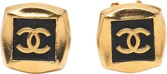 Chanel 1996 Gold Plated CC Enamel Square Clip On Earrings costume earrings - Noir