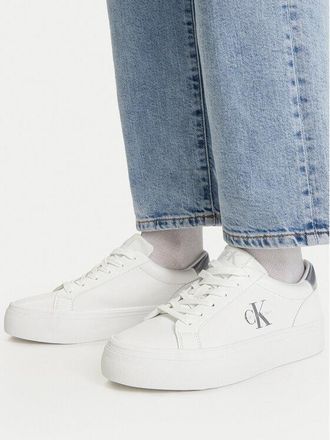 Calvin Klein Sneakers Vulc Flatf Lth Silver Logo Tag YW0YW01877 Wei&szlig;