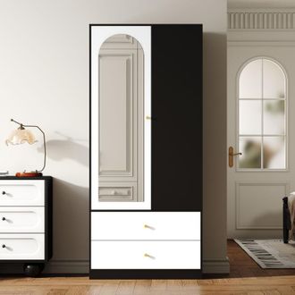 Liberte Porte-Manteau, Meuble dEntr&eacute;e, Vestiaire miroir 80x180 cm, penderie 1 porte, 2 tiroirs, 4 &eacute;tag&egrave;res