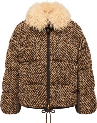 Moncler Moncler Dynamique Boucl&eacute; Short Down Jacket, Women, Brown, Size: 00