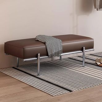 Generic Moderne Eingangsbank Aus Metall - Lange Bank Mit Kunstlederpolsterung for Eingangsbereich, Schlafzimmer, Wohnzimmer Und Esszimmer(Coffee,70x44.5x40cm(