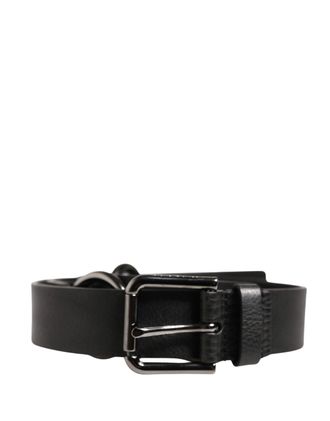 Dolce & Gabbana Black Leather Silver Chain Waist Men Belt Calf