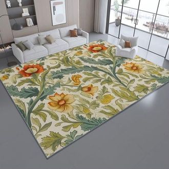 Generic Tapis Salon 120 x 180 cm, Design Vintage William Morris Floral Réaliste, Vert Clair Tapis Antidérapant à Poils Courts Ne Perde Pas de Peluches, Facile