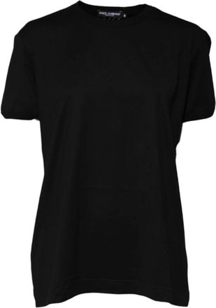 Dolce & Gabbana Schwarzes Baumwoll-Gl&uuml;ck Tee Rundhalsausschnitt - - Tops - Damen - Schwarzk - XL