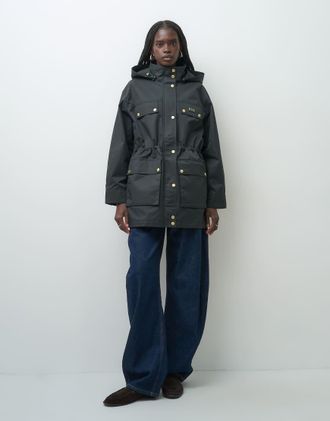 Barbour Molina lange Jacke mit Kapuze in Schwarz