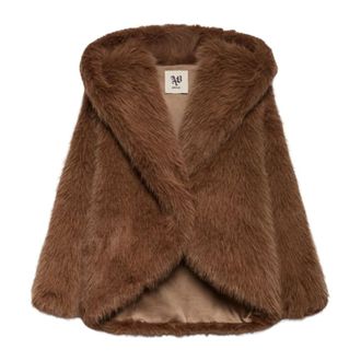 Aniye By Veste courte en fausse fourrure &agrave; capuche - Femme - Vestes - Brun - Taille: 40 FR