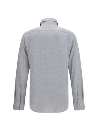 Brunello Cucinelli Mens Silk And Cotton Jersey Shirt With Spread Collar Perla