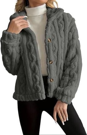 Generic Veste &eacute;l&eacute;gante &agrave; col montant et manches longues pour femme - Lavable en machine - Confortable et chaude - Grande taille - V&ecirc;tements dhiver, gris fonc&eacute;