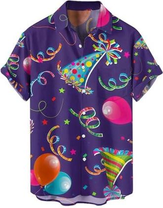 Generic Chemise hawa&iuml;enne amusante &agrave; manches courtes et boutonn&eacute;e pour homme - Style d&eacute;contract&eacute; - Pour la plage et l&eacute;t&eacute;, C-violet, 3XL