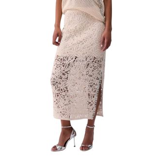 Liu Jo Femme, Jupes, Beige, Taille: 38 FR Jupe Midi Macram&eacute;