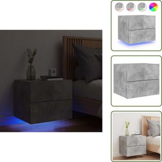 vidaXL Wand-Nachttisch mit LED-Leuchten Betongrau - Wandregal - Betonoptik - Nachttisch - Wohnzimmer Dekoration - Beleuchtung