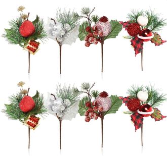 Com-Four 8X Deko-Gesteck, dekorative Zweige als tolle Weihnachtsdekoration, sch&ouml;ner Raumschmuck, versch&ouml;nert Geschenke auch f&uuml;r Kr&auml;nze und Blumenarrangements D
