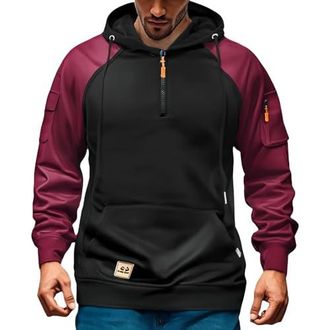 Generic Sweat à capuche zippé 1/4 pour homme, patchwork couleur patchwork, sweat à capuche ample et confortable, vêtements dextérieur pour le jogging, lentraî