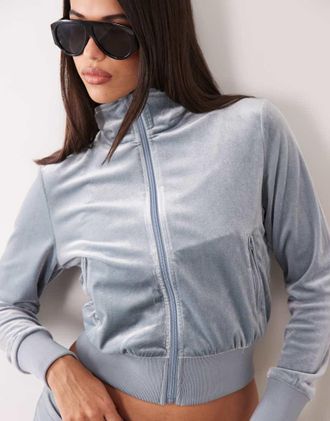 Lioness Alba veste de surv&ecirc;tement en velours zipp&eacute;e sur toute la longueur &agrave; col montant, ensemble, gris clair