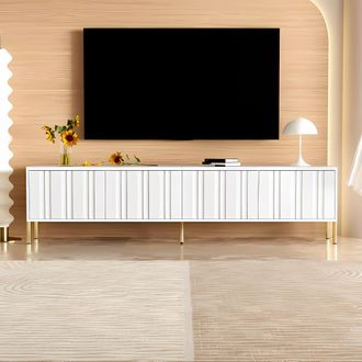 Generic TV Schrank Lowboard mit Vier Türen und Regalfächern, Medienmöbel mit Stauraum und gedämpften Scharnieren, TV Board mit Tischbeinen für Wohnzimmer und 