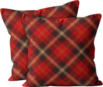 Generic Kissenbez&uuml;ge 2 St&uuml;ck Schottenkaro Rot Muster Wurfkissenbez&uuml;gen Weiche Kissenbezug Mit Rei&szlig;verschluss Quadrat Kissenh&uuml;lle, F&uuml;r Lounge, Bett, 45x45cm