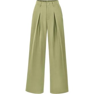 Generic Pantalon de travail taille haute pour femme, tenue décontractée 2025, pantalon habillé à jambes larges, taille élastique, ample et plissé, palazzo, ve