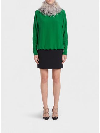 Valentino Garavani Mini-robe fourreau en soie avec col montant et plumes d&eacute;coratives
