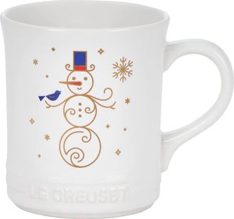 LE CREUSET Le Creuset No&euml;l Collection Tasse aus Steingut mit goldfarbener Applikation, 400 ml, Schneemann