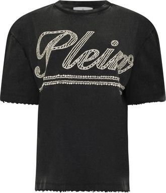 Philipp Plein Femme, Tops, Noir, Taille: 44 FR T-Shirt Strass Signature