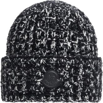 Moncler Tweed-Beanie mit Logo-Patch - Schwarz