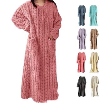 Generic Robe de nuit dhiver en velours, robe de nuit en flanelle avec coupe décontractée, col rond, pyjama doux et chaud, rose, M