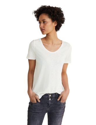 Street One Damen A321104 Basic Kurzarmshirt, Off White, 46 EU