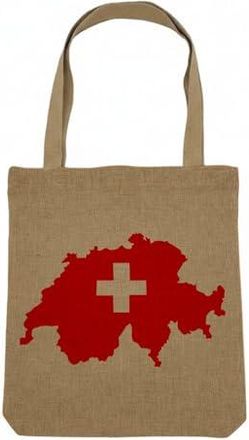 Fabulous Sac Shopping Tote Bag Aspect Lin - Drapeau Carte Suisse Football Sport Equipe Nationale - Sac de Courses Toile Epaisse 360g Beige Naturel Cabas Port&eacute; 