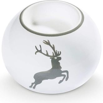 Gmundner Keramik Kugel-Leuchter für 1 Teelicht Durchmesser : 8.5 cm Grauer Hirsch Deko, handegemacht in Österreich