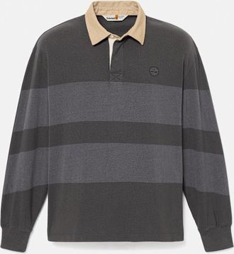 Timberland All Gender Lang&auml;rmeliges gestreiftes Rugby-Polohemd in Schwarz, Schwarz, Gr&ouml;&szlig;e