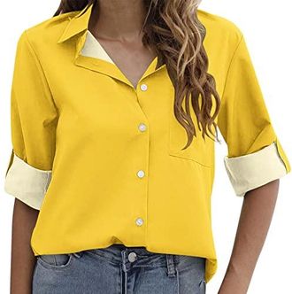 Generic Chemises de travail pour femmes, grande taille, sans repassage, &agrave; manches longues, unies, col boutonn&eacute;, t-shirt ajust&eacute;, extensible, d&eacute;contract&eacute;, affai