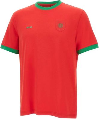 HUGO BOSS Homme, Tops, Rouge, Taille: 2XL T-shirt en coton stretch avec drapeau du pays et logo