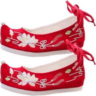 BESPORTBLE Chaussures Brod&eacute;es en Tissu Style Chinois Talons Compens&eacute;s Cach&eacute;s Vintage Femme Printemps-&eacute;t&eacute; Ethnique Hanfu Rouge 37 Broderie Artisanale