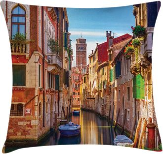 Abakuhaus Italien Kissenbezug, Venedig-Kanal-Stadtbild, Waschbar mit Reißverschluss Kissenhülle mit Farbfesten Klaren Farben Beidseitiger Druck, 40 x 40 cm, Meh