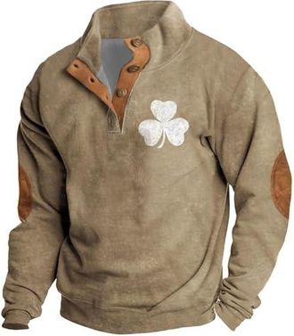 Generic Sweat-shirt pour homme St. Paddys Day - Pull irlandais tr&egrave;fle vert - Pull &agrave; demi-fermeture &eacute;clair - Manches longues - Chemisier classique doux avec bo