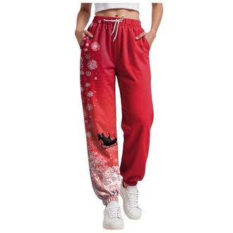 Generic Pantalon de jogging athlétique taille haute pour femme, pantalon dentraînement sur le thème de Noël, pantalon dentraînement avec poches et cordon de s
