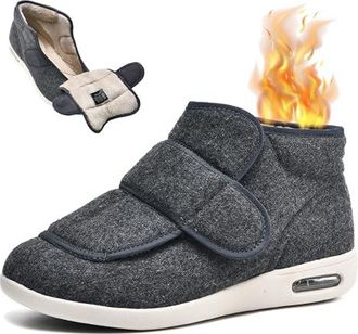 Generic Chaussures Chaudes Diabétiques Unisexe, Chaussons Orthopédiques Chaudes Peluche Hiver, Ajustable Bottes De Marche Oedème Bouffi Pied Women Dark Gray 4