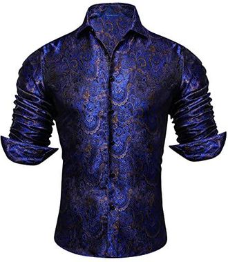 Barry.Wang T-shirt &agrave; manches longues pour homme Motif cachemire - Bleu - Large