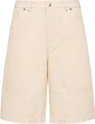 Moncler Moncler Linen & Cotton Gabardine Cargo Shorts, Men, White, Size: 48