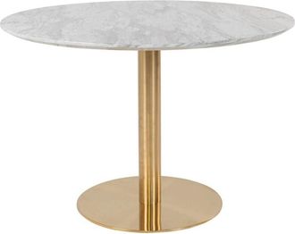 M&S Collection M&s - Table &agrave; manger ronde piza - Effet marbre blanc et pied laiton dor&eacute;-Diam&egrave;tre 110 cm