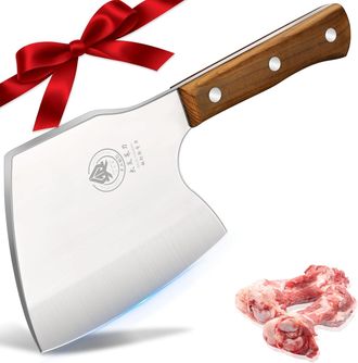 Plys Hackmesser 15cm Klinge Küchenbeil: Edelstahl Hackbeil Butcher Messer für Große Knochen und Fleisch Holzgriff