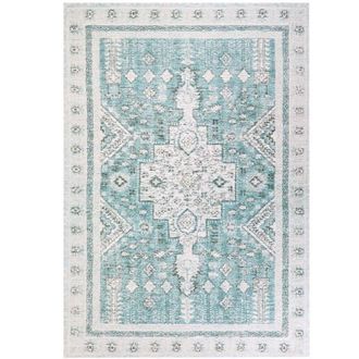 Beliani Teppich aus Baumwolle Polyester 160 x 230 cm Mintgr&uuml;n Orientalisches Muster Vintage Wohndekor