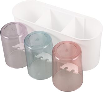 Garneck Wandmontierter Zahnb&uuml;rsten Und Becherhalter Aus Bpa Freiem Kunststoff 3 St&uuml;ck Kleberlos Multifunktionales Badezimmer Aufbewahrungsregal F&uuml;r Familien