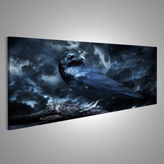 Islandburner Bild auf Leinwand Schwarzer Rabe Im Mondlicht Auf Baum Beängstigend Gruselig Gotisch Einstellung Bewölkt Nacht Mit Vollmond Halloween Wandbild Poster 
