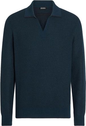 Ermenegildo Zegna Homme, Pulls, Vert, Taille: XL Jacquard Cashmere Polo Sweater