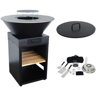 Sweeek Brasero barbecue &Oslash;81.5cm avec grille de cuisson. espace de rangement. couvercle et ustensiles