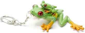 Miniblings Grenouille gardon avec b&eacute;b&eacute; grenouille verte - Bijou fantaisie fait main I Pendentif porte-cl&eacute;s, vert, 65mm